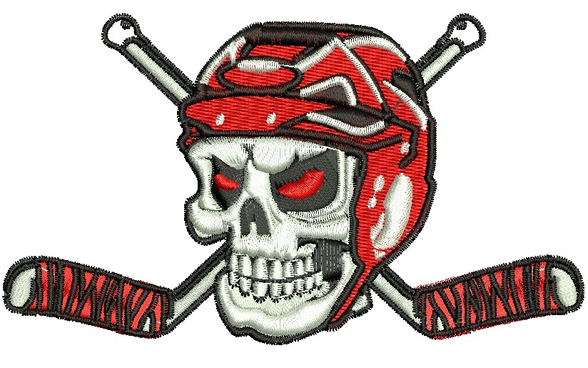 Skull in Helmet with Hockey Sticks - 2 Sizes - Products - SWAK Embroidery
