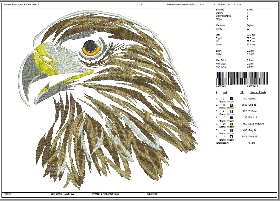 Realistic Hawk Head - 5 Sizes - Products - SWAK Embroidery